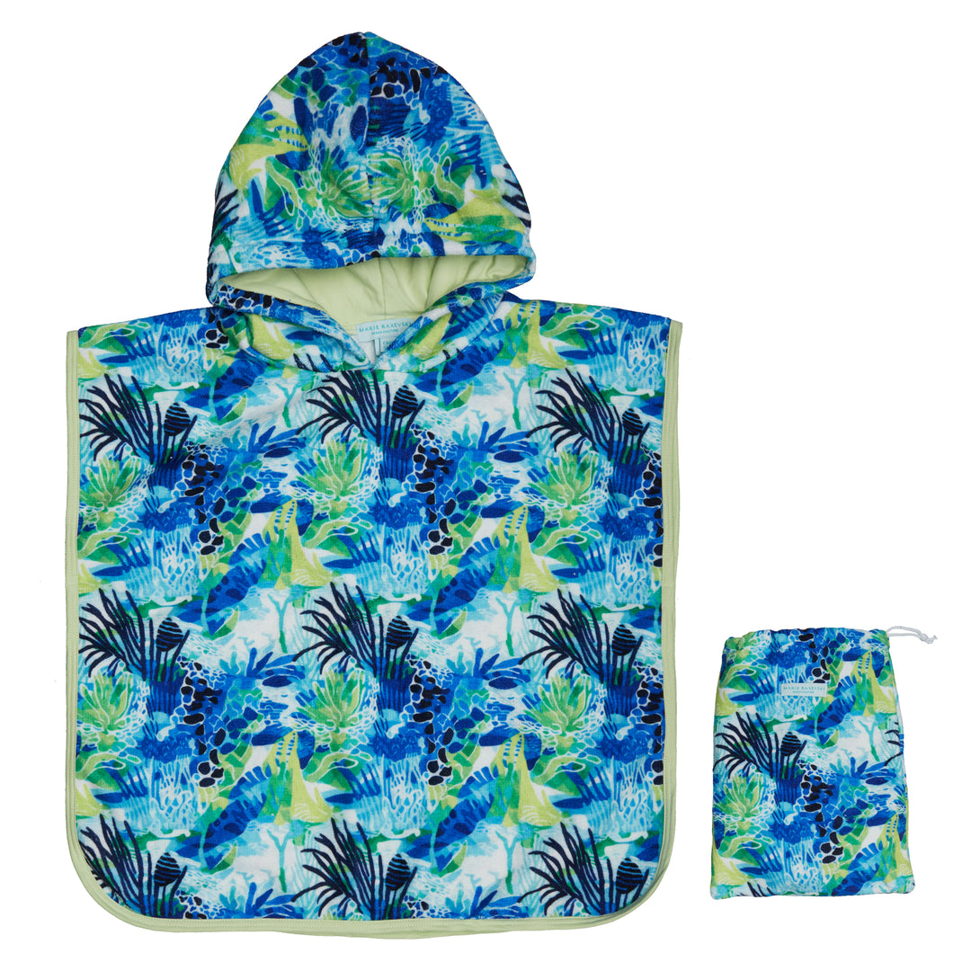 HOODED TERRY PONCHO AQUATIC – Marie Raxevsky | Beach Couture