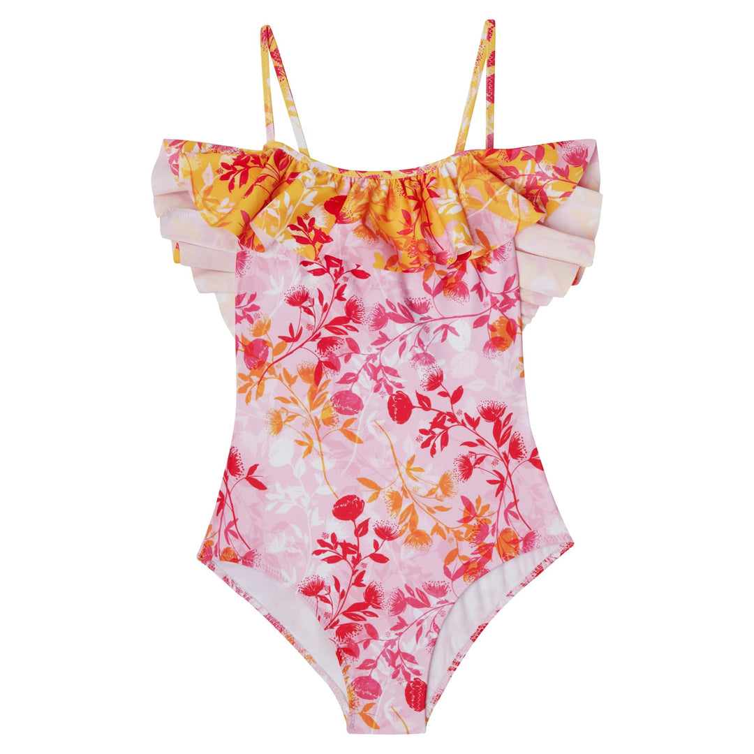 GIRL'S ONE PIECE RUFFLED BOTANICAL MIX – Marie Raxevsky | Beach Couture